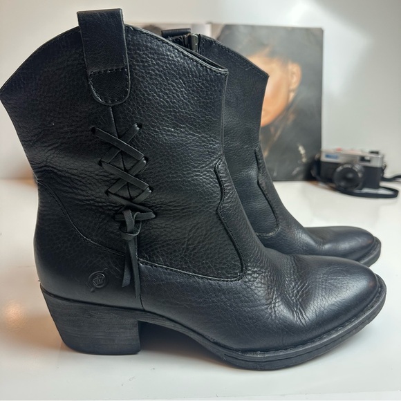 Born | Shoes | Born Black Leather Ankle Boots With Side Lacing | Poshmark
